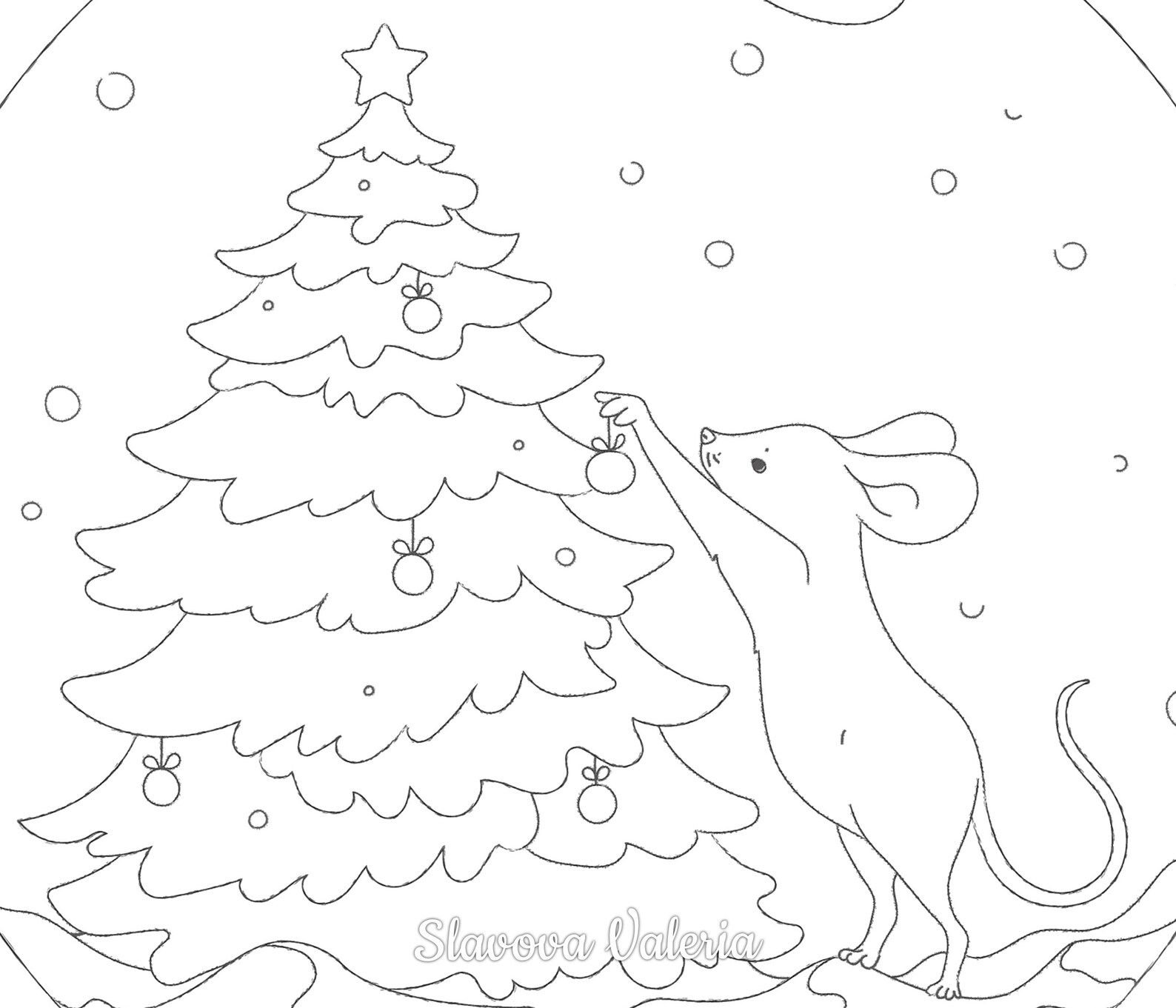 Little Mouse Decorating Christmas Tree Coloring Page | Printable Adult ...