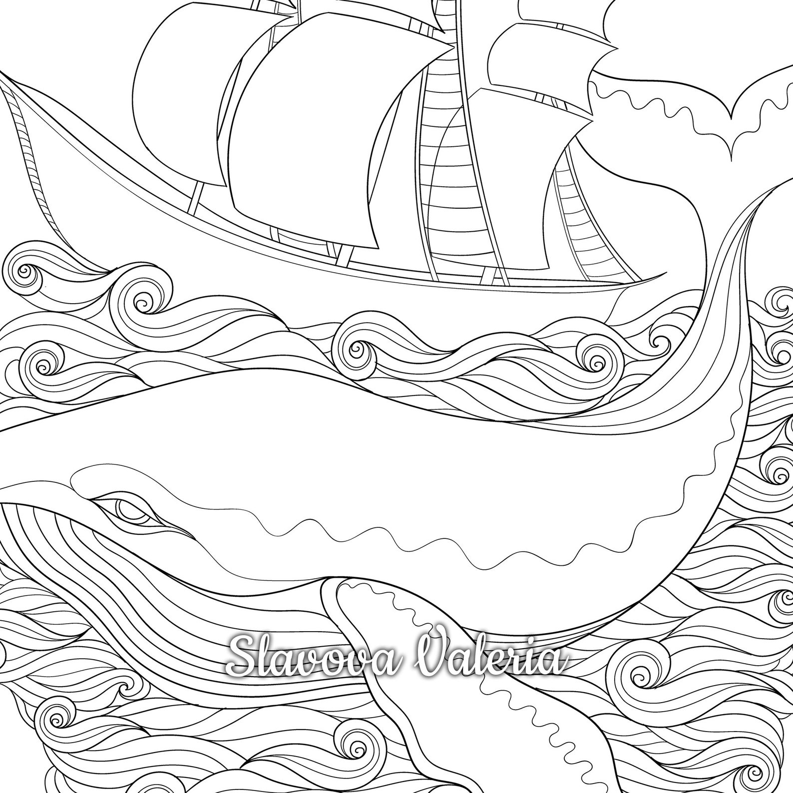 Beautiful Whale and Ship Printable Coloring Page Ocean Theme | Etsy