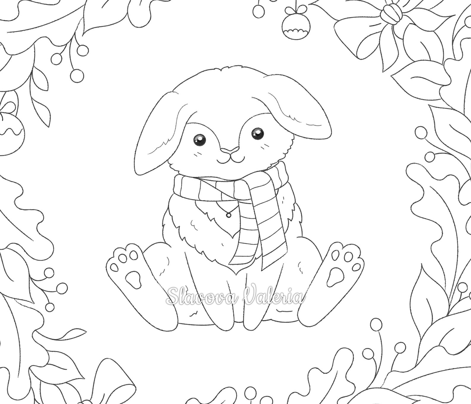 Christmas Coloring Pages for Kids Printable, Cute Rabbit in a Christmas ...