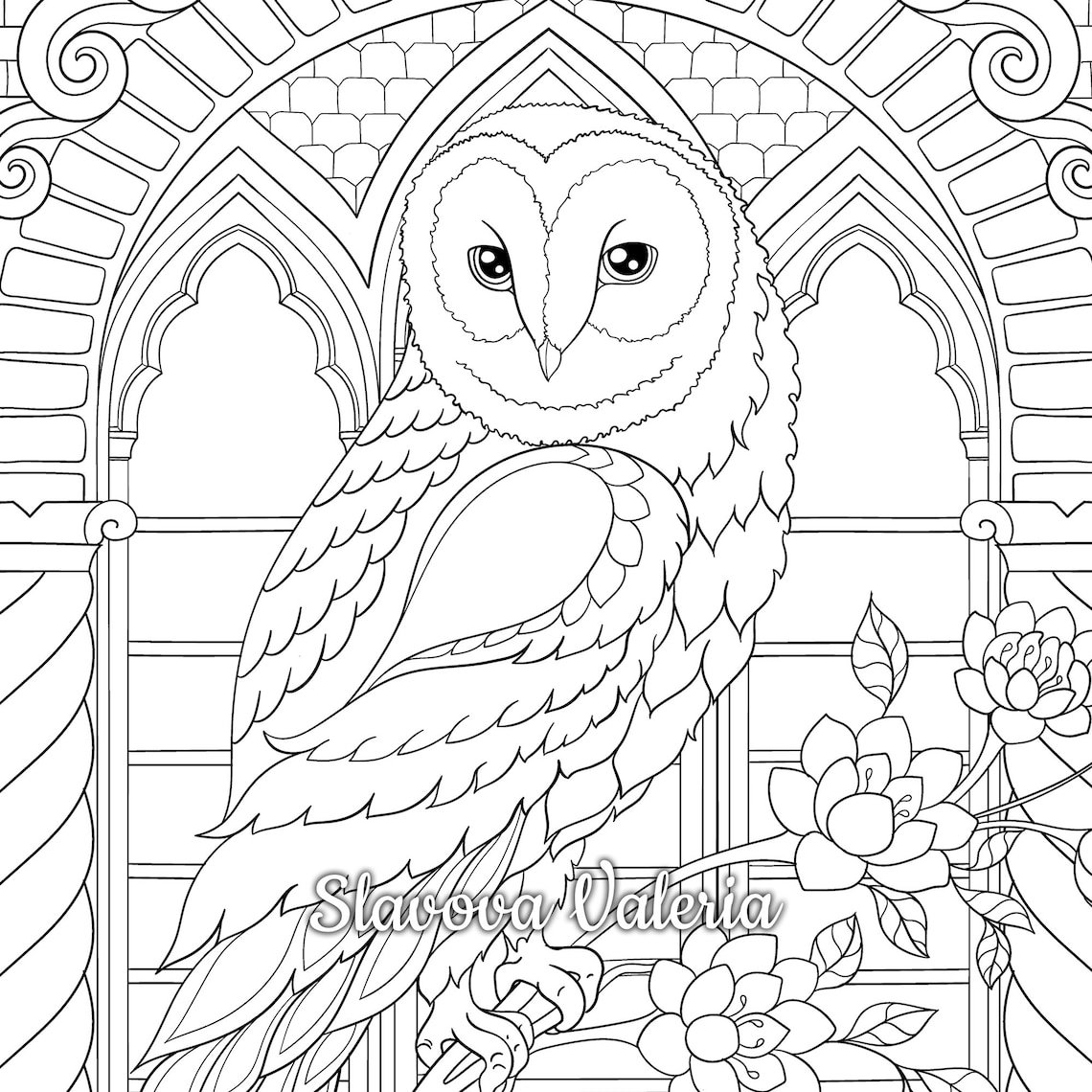 Owl With Flowers Printable Coloring Book Pages for Adults and Kids ...