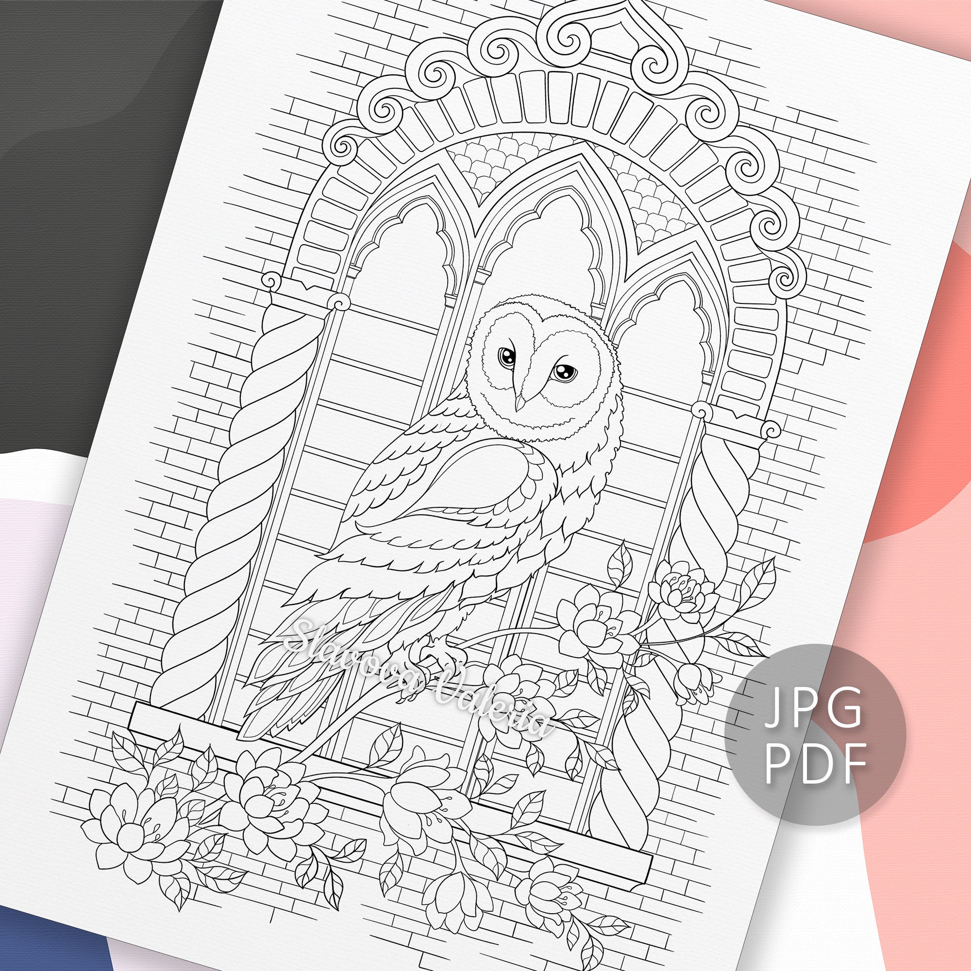 Owl With Flowers Printable Coloring Book Pages for Adults and Kids ...