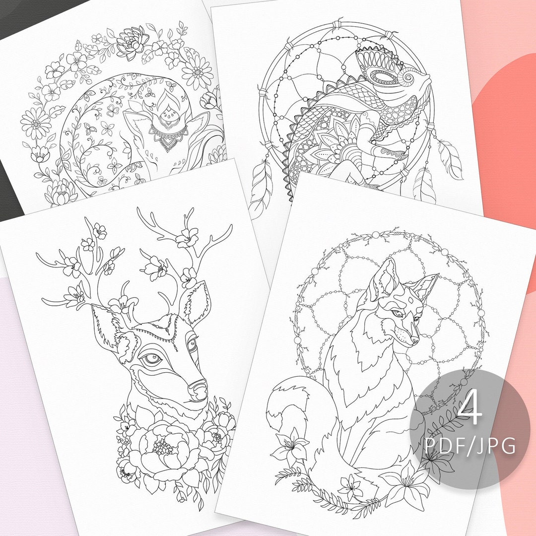 Forest Animals Coloring Pages: Deer, Fox, Chameleon (PDF/JPG) - Etsy