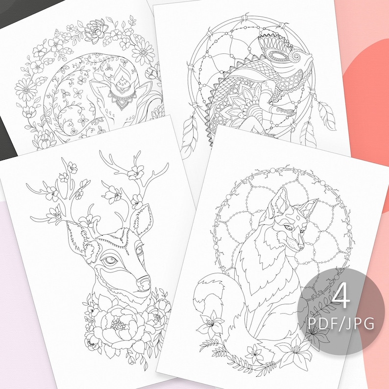 Forest Animals Coloring Pages: Deer, Fox, Chameleon (PDF/JPG) - Etsy