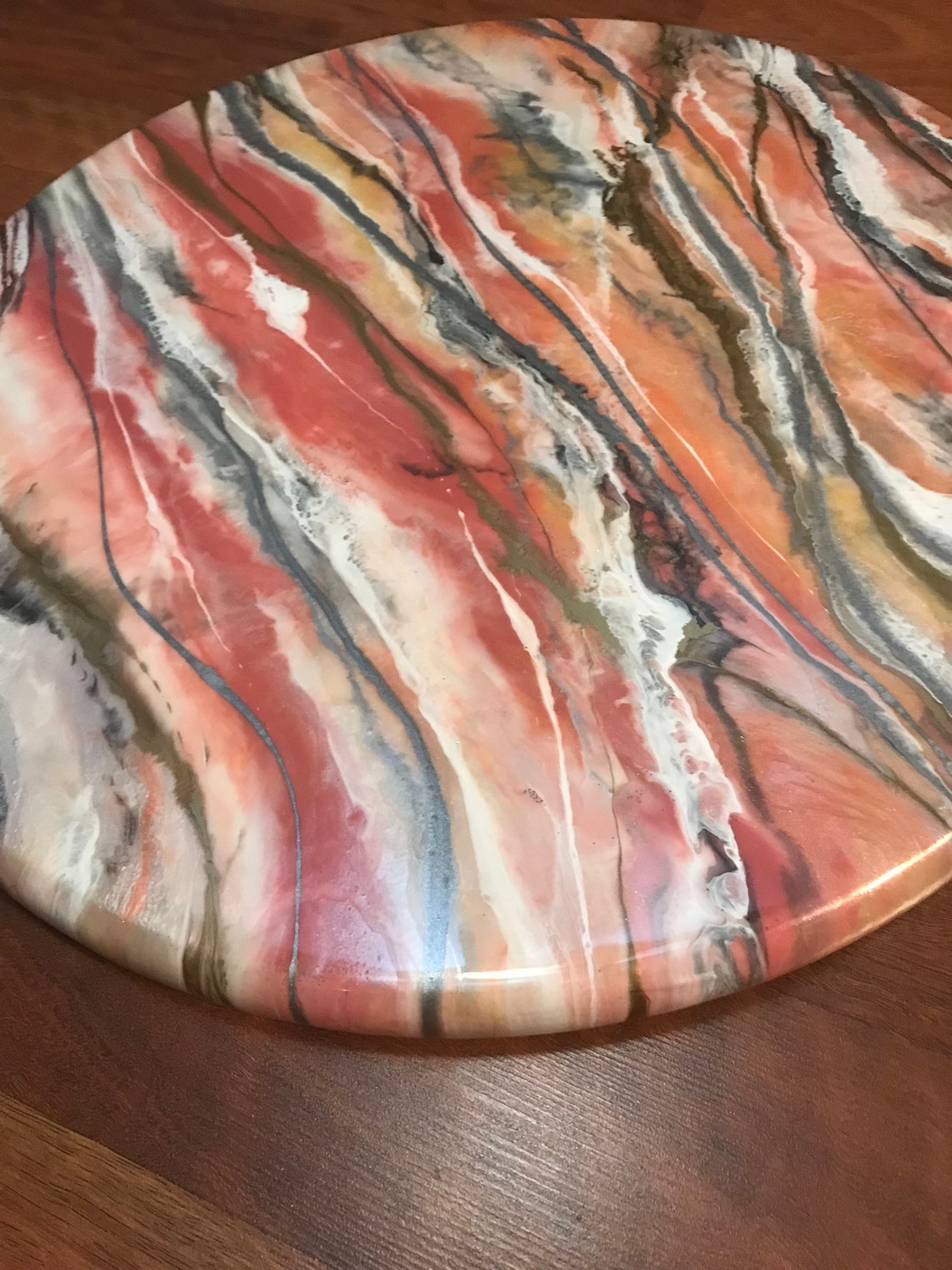 Pink "marble" Resin Pour Painted Table Top With Natural Wood Tapered ...