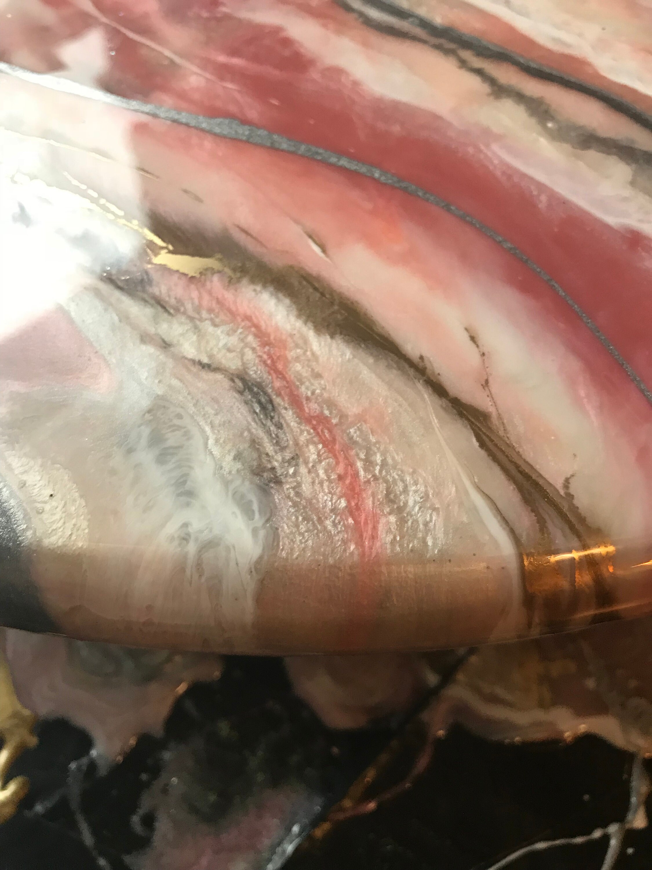 Pink "marble" Resin Pour Painted Table Top With Natural Wood Tapered ...