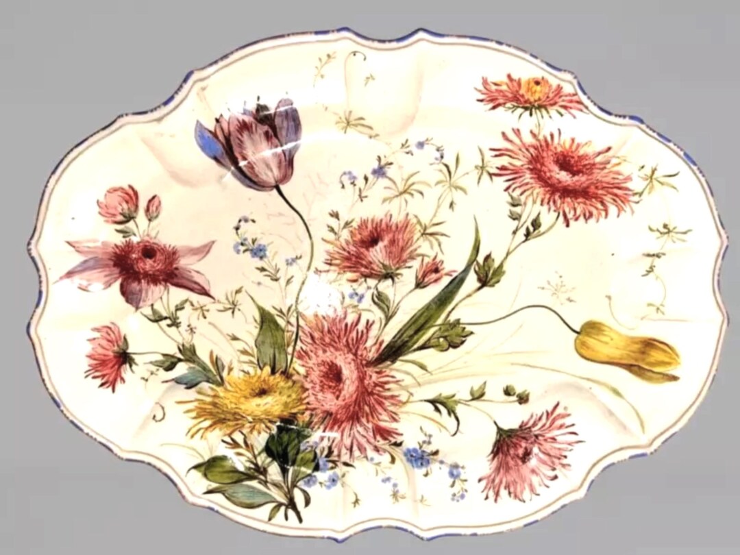Italian Tin Glaze Platter, Hand Painted Floral Design (15" Oval) - Etsy