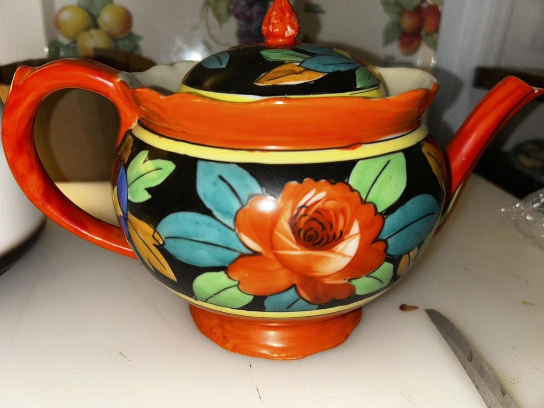 MCM Japanese Teapot 1950s Make, Orange With Floral Motif - Etsy