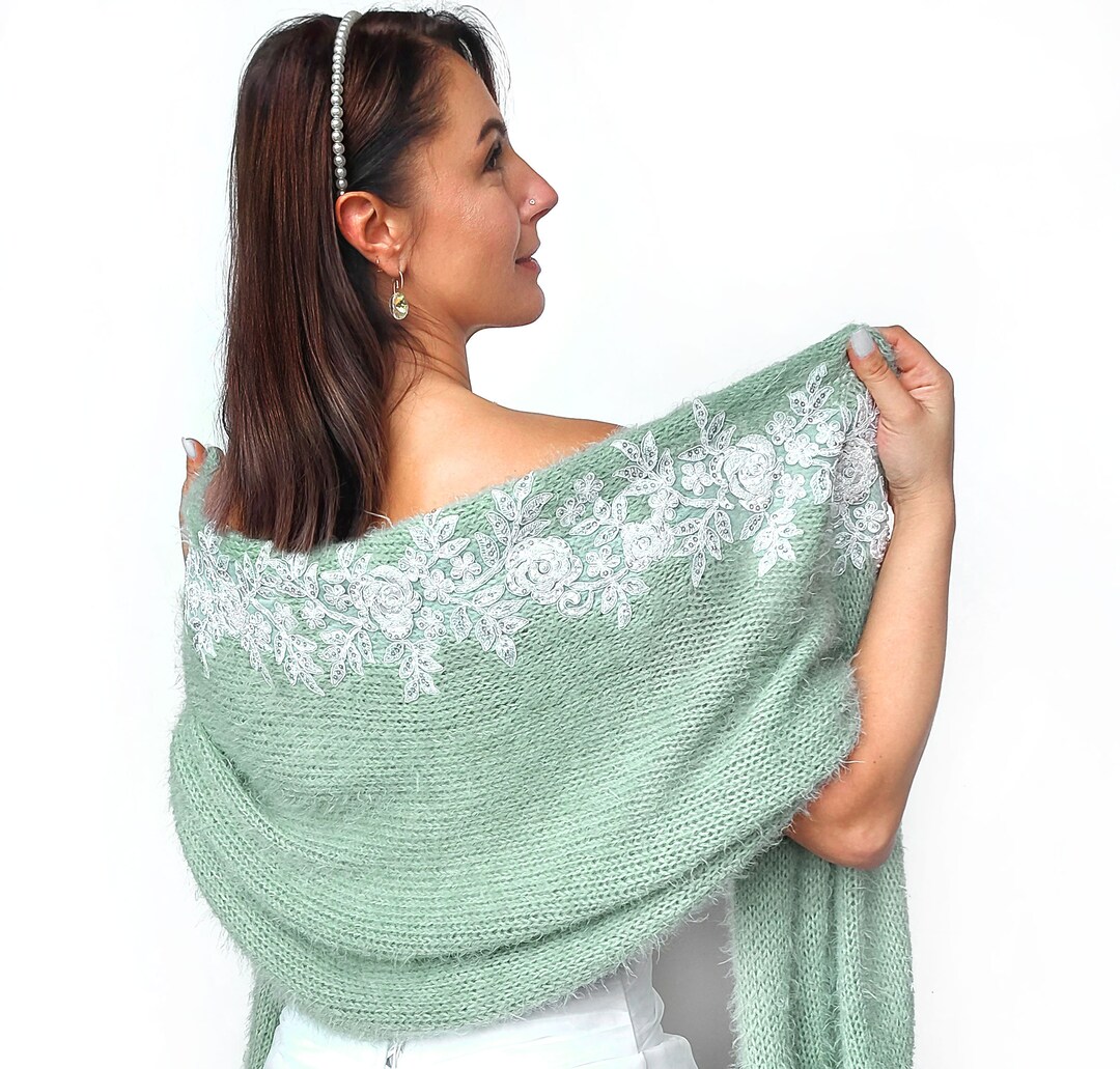 Bridal Shawl Sage Green, Cover Up, Wedding Wrap, Knitted Shawl ...