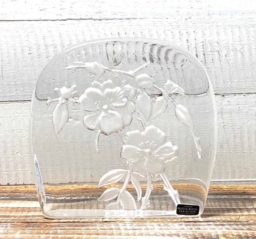 Kosta Crystal Collection Art Glass Vintage Embossed Dogwood Flowers ...