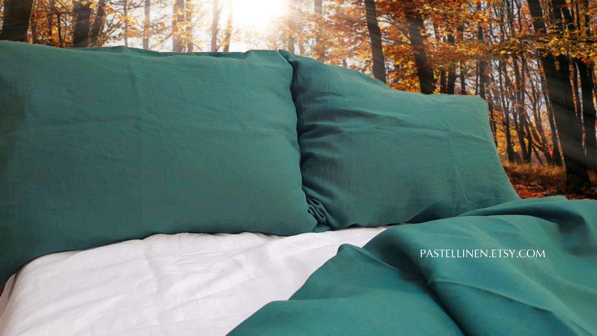 Emerald Linen BEDDING SET: Duvet Cover & 2 Pillowcases Full - Etsy