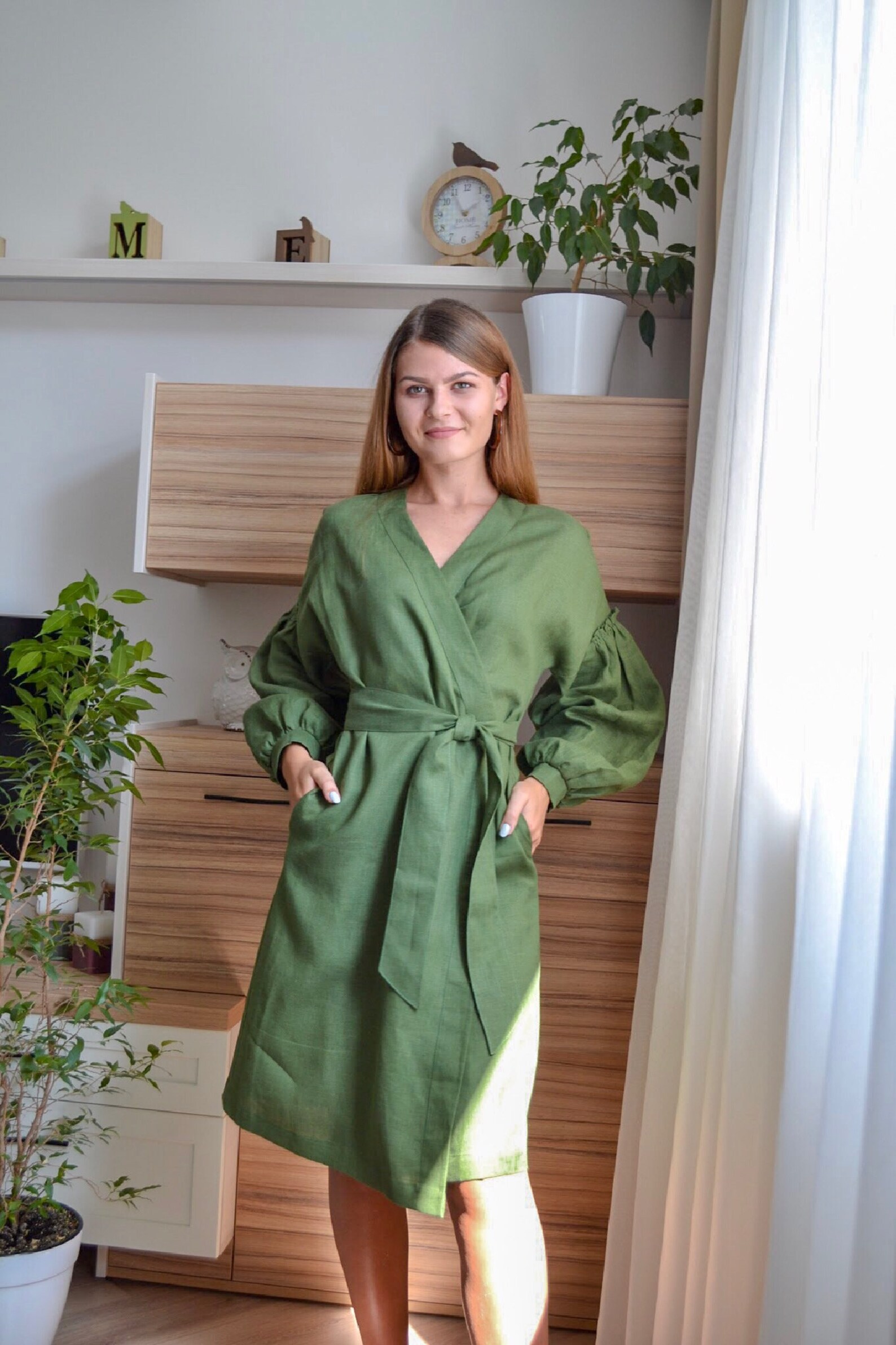 Olive Green WRAP DRESS Military Green Dress Women Wrap Dress | Etsy