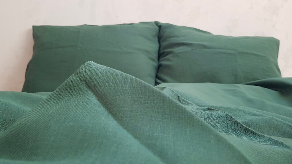 Emerald LINEN SHEET Green Linen Sheet Natural Bedding | Etsy