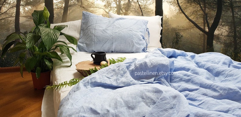 Blue linen BEDDING SET Natural bedding Organic bedding Rustic | Etsy