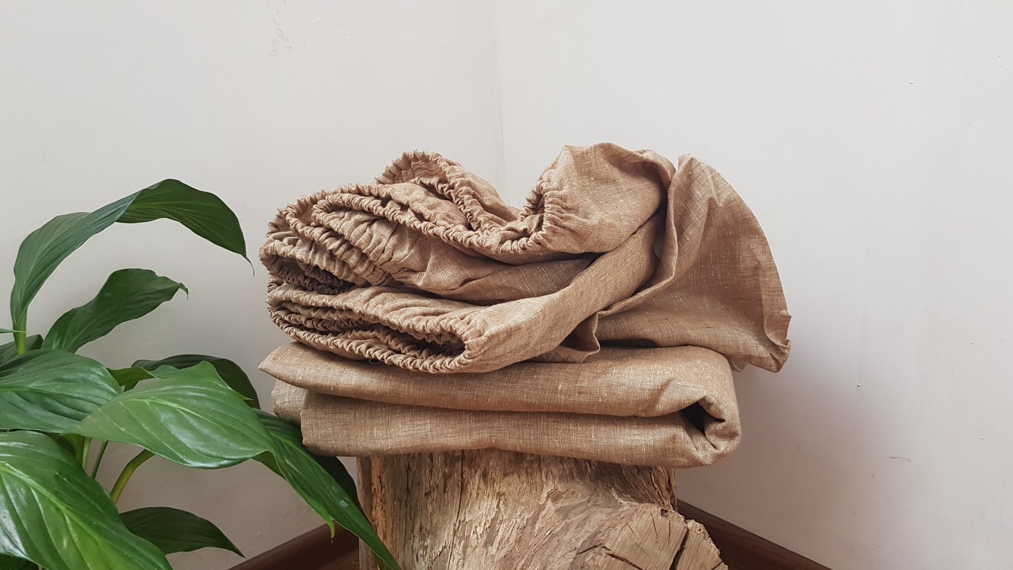 LINEN SHEET SET 2 sheets and 2 pillowcases Golden brown color | Etsy