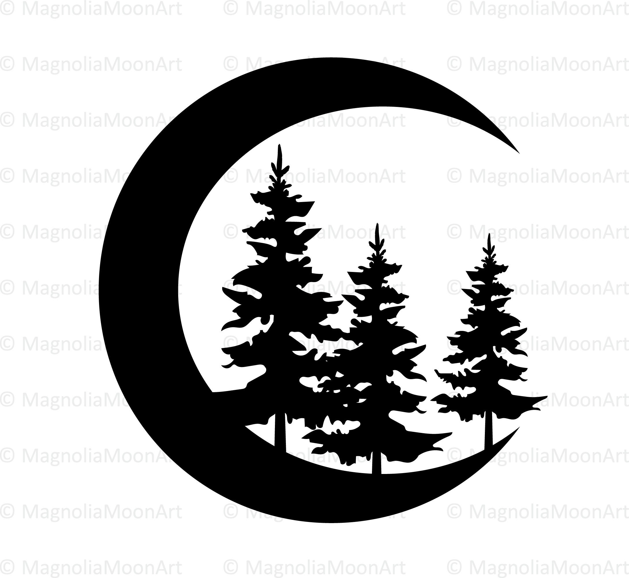 Moon Crescent & Trees SVG: Forest Cut File, PNG (digital Download ...