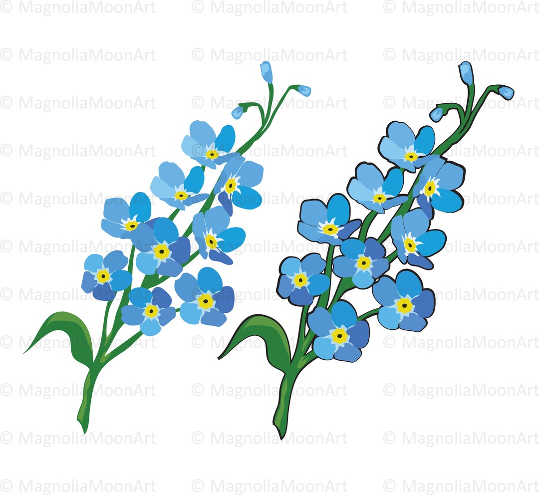 Forget-me-not Flowers Digital Clip Art, Flowers Printable Card, Forget ...