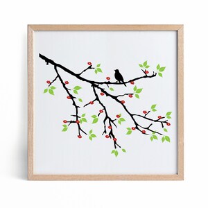 Blossom Branch With a Bird SVG, DXF, Cut File for Cricut, Tree Branch ...
