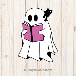 Halloween Ghost Reading a Book Svg, Halloween Fun Clip Art, Spooky ...