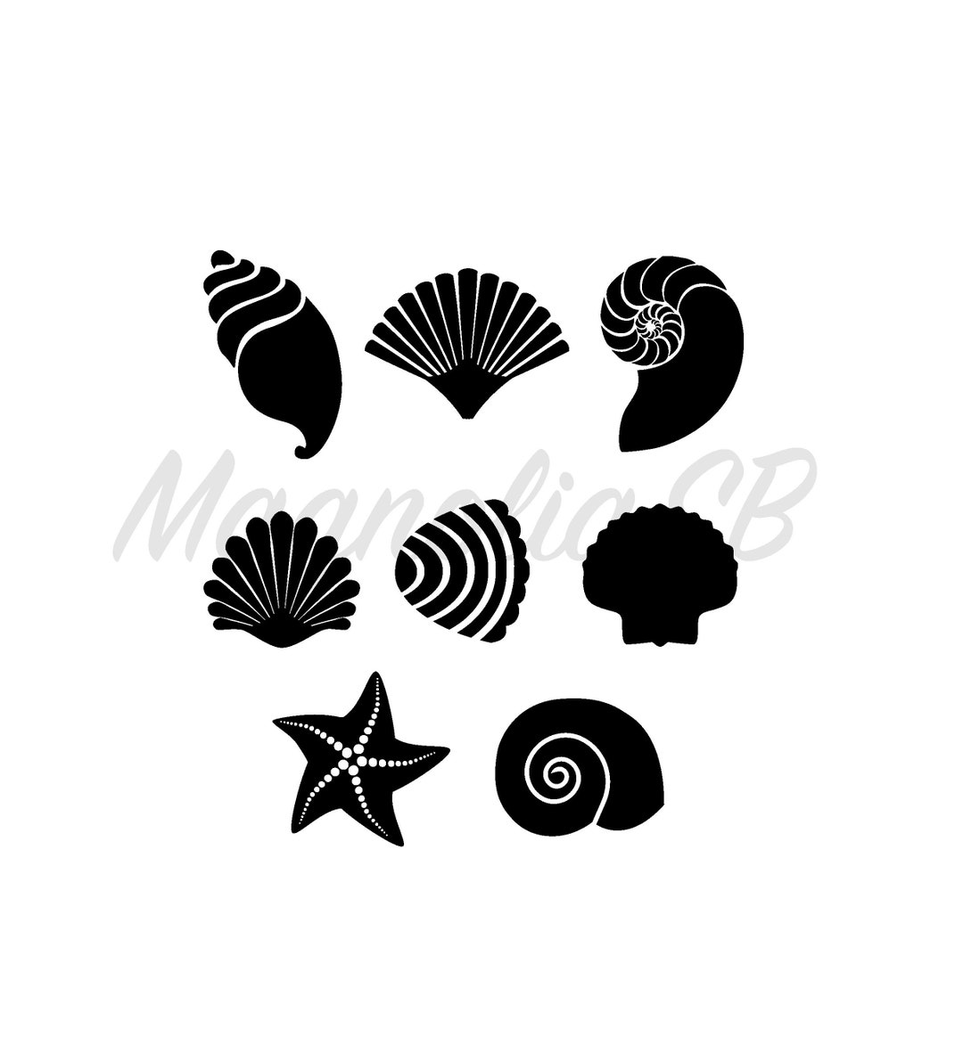 Sea Shells SVG, Sea Shells DXF, Shells Silhouettes Clipart, Cutting ...