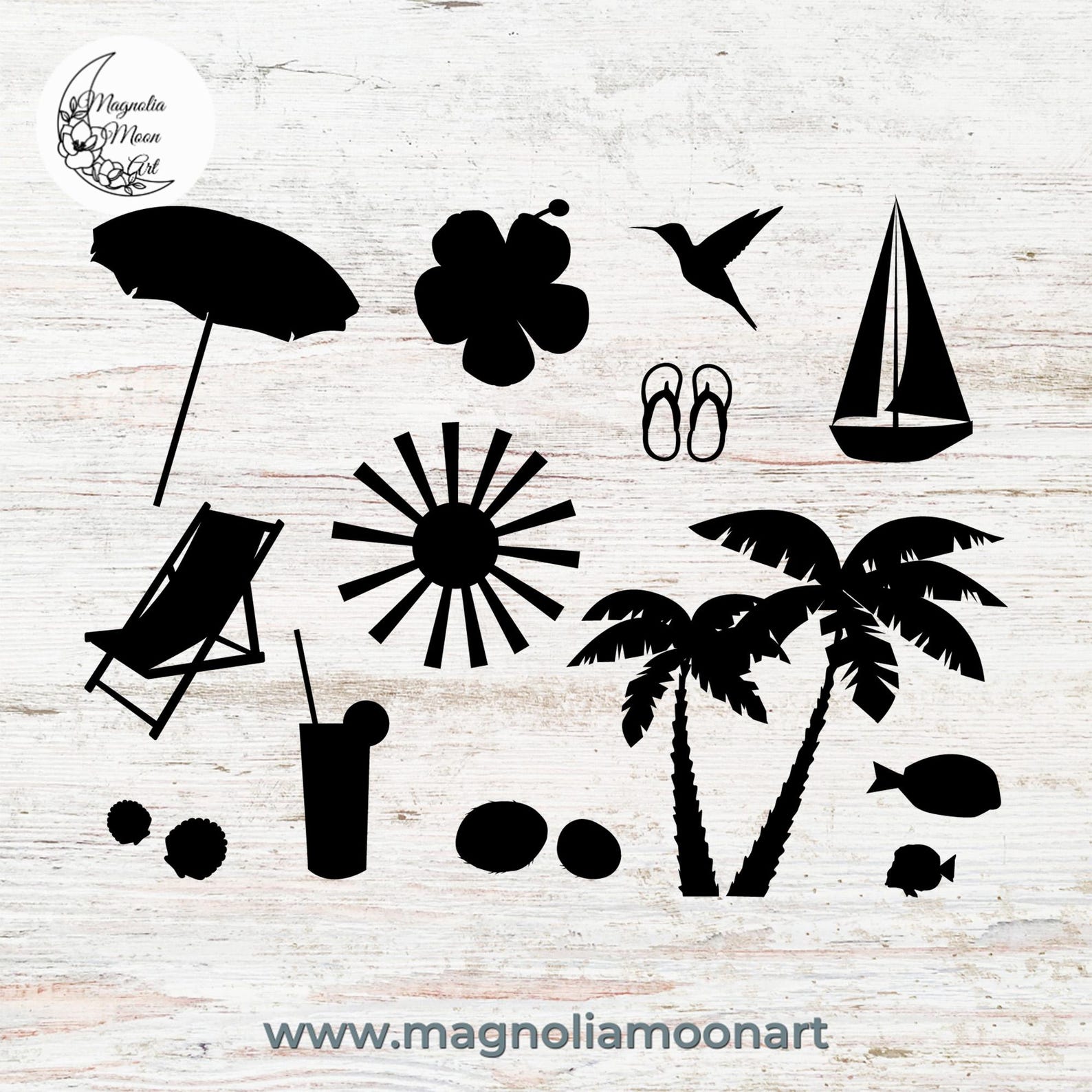 Beach Icons SVG Bundle: Summer Clip Art, Silhouette Cut Files (digital ...