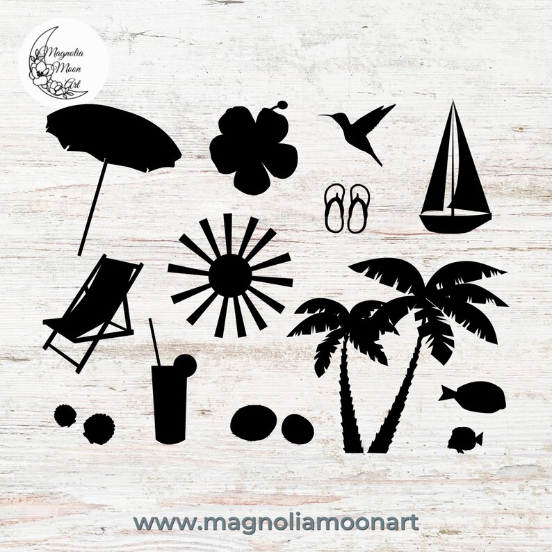 Beach Icons SVG Bundle: Summer Clip Art, Silhouette Cut Files (digital ...