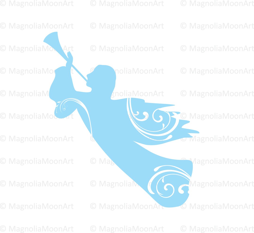 Angel With Trumpet SVG, Cut File for Cricut, Shirt Design, PNG, Swirls ...