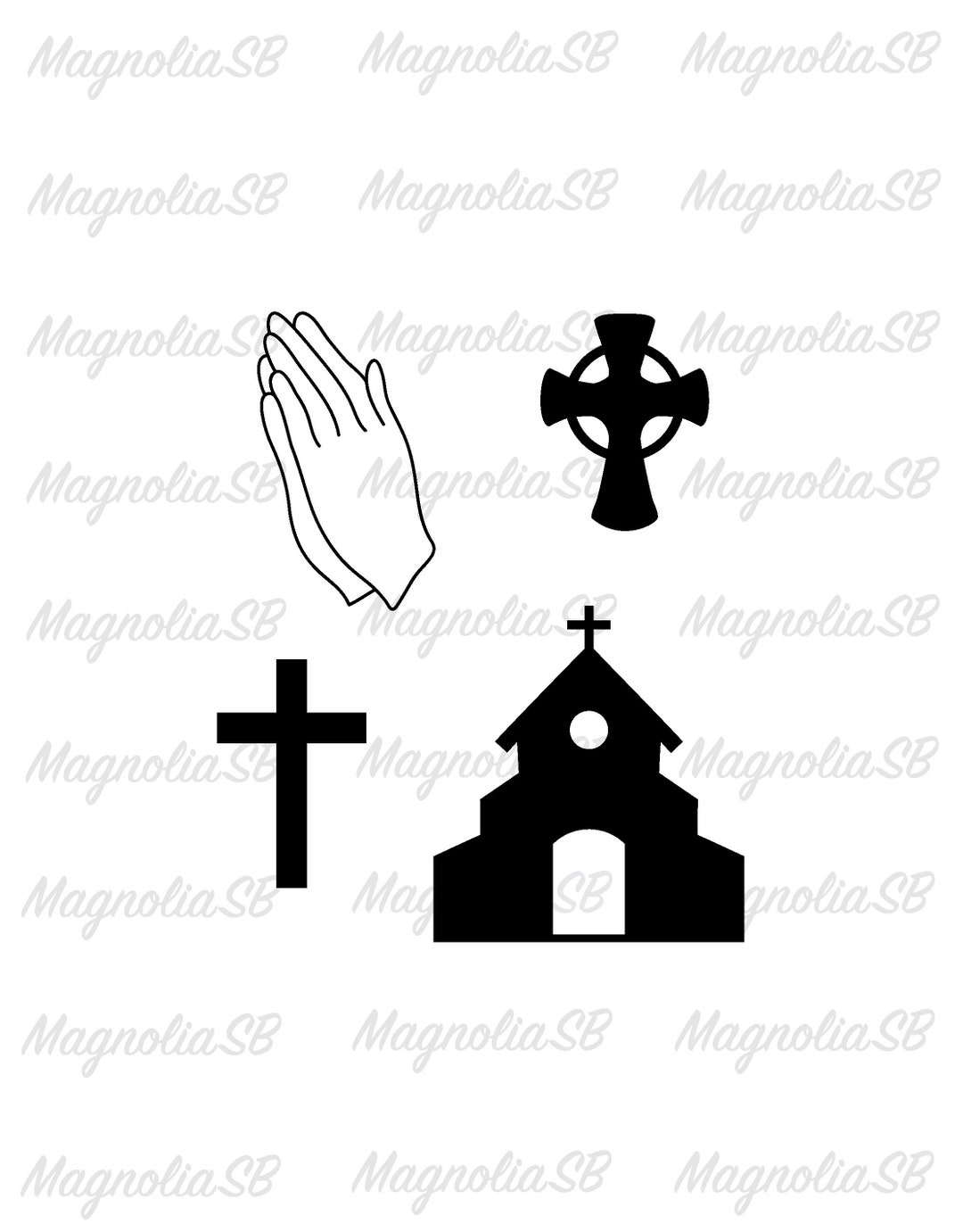 Christian Faith SVG Bundle: Cross, Church, Praying Hands (digital ...