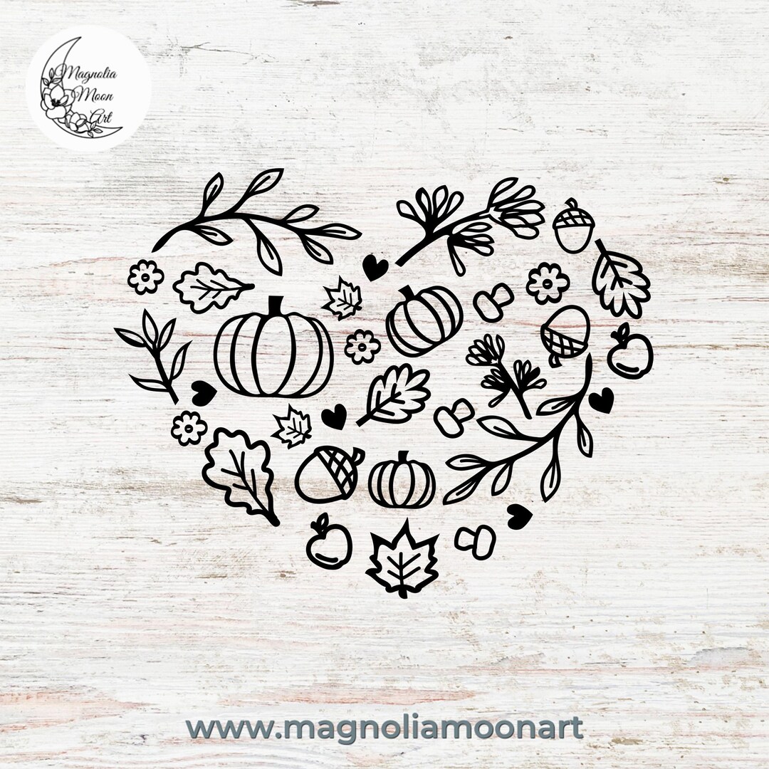 Fall Heart SVG File: Autumn Leaves, Pumpkin Cut File (digital Download ...