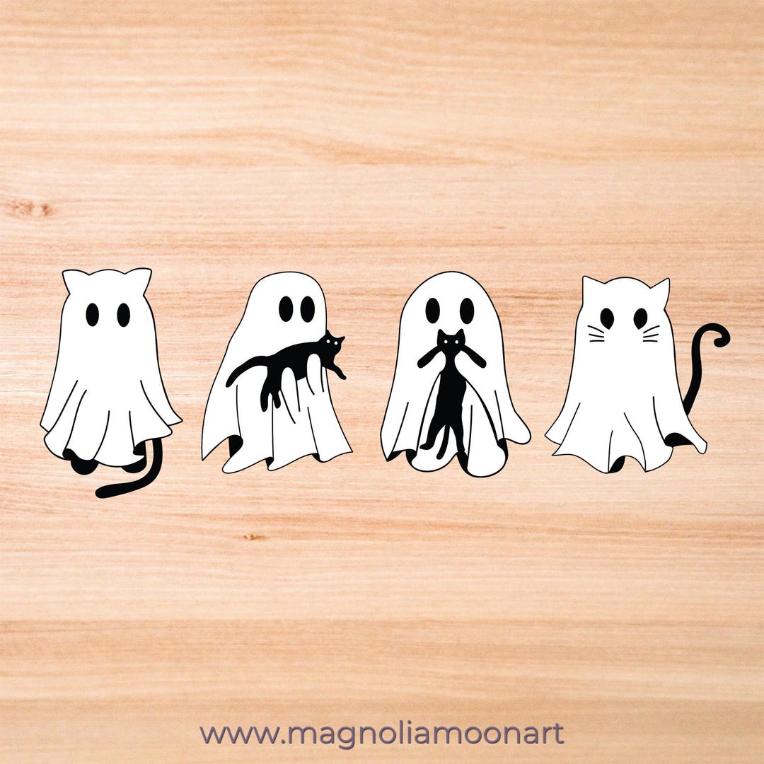 Halloween Cat Ghosts SVG, Retro Spooky Season Clipart (digital Files ...