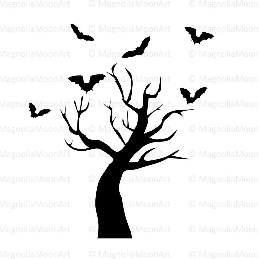 Tree With Bats Svg, Cut File for Cricut, Halloween Svg, Dxf File for ...