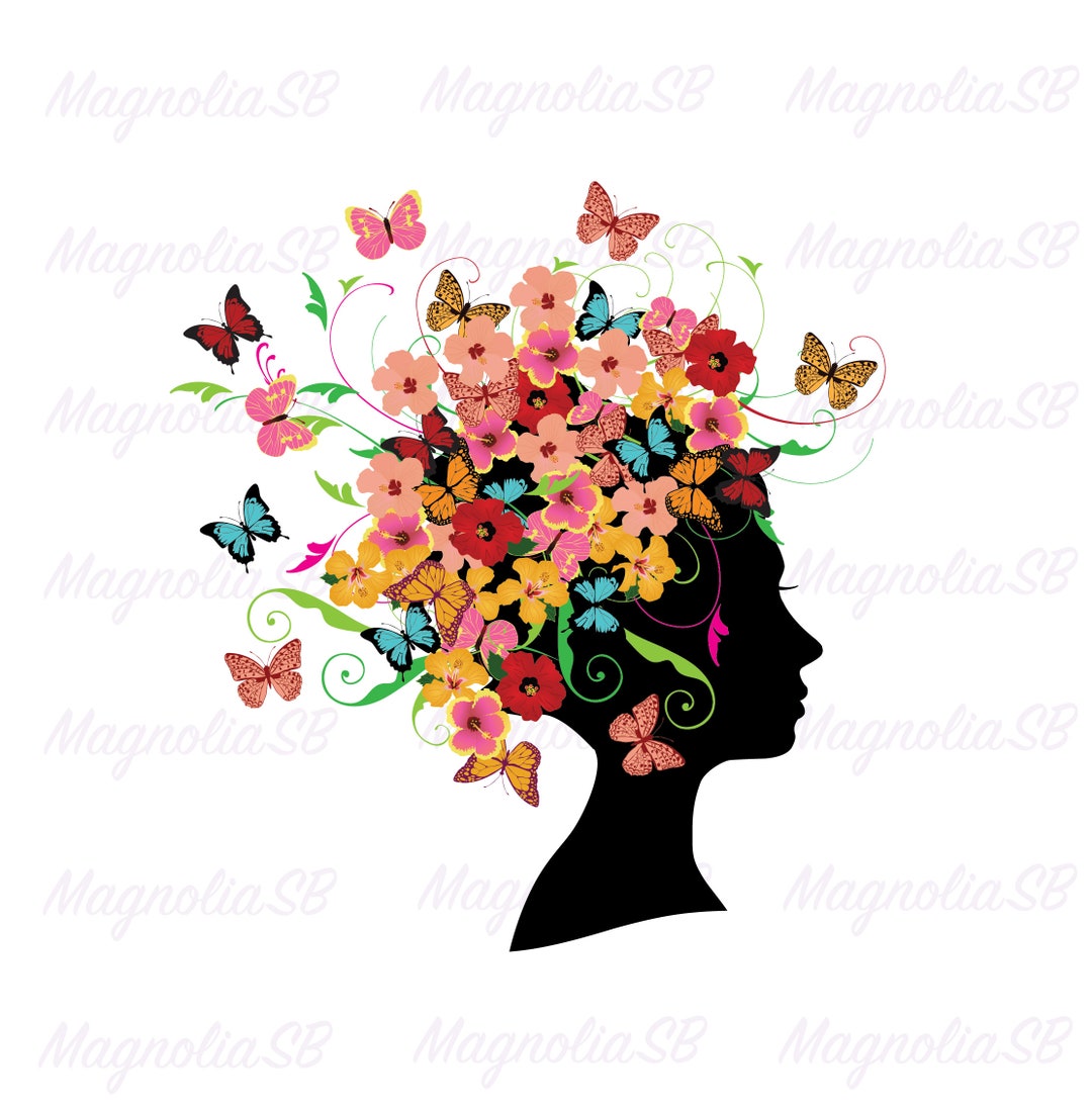 Girl With Flowers and Butterflies PNG Clipart: Sublimation Graphics ...