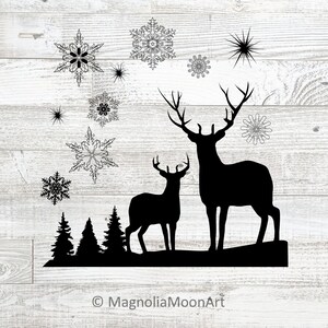 Christmas Deer SVG, Snowflakes Svg, Winter Scene Svg, Cut File for ...