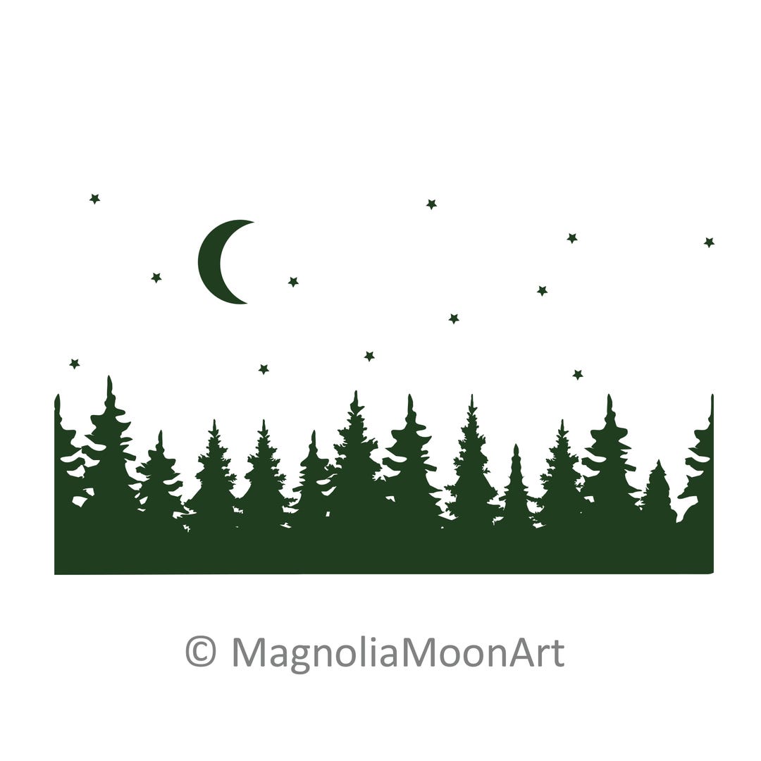 Forest Line Stars and Moon Crescent Svg, Nature Clip Art, Outdoor Clip ...