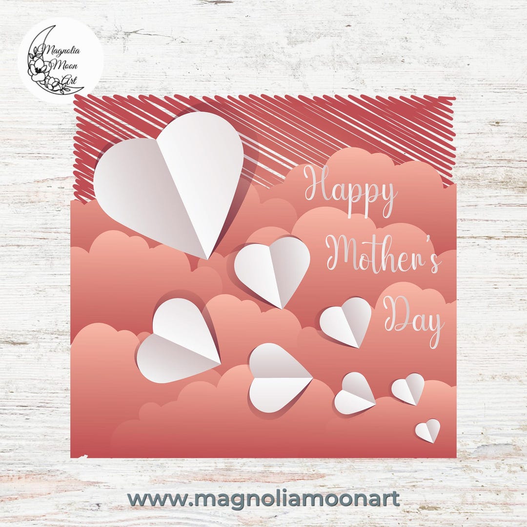 Happy Mother's Day Digital Clip Art, Paper Hearts and Clouds Clipart ...