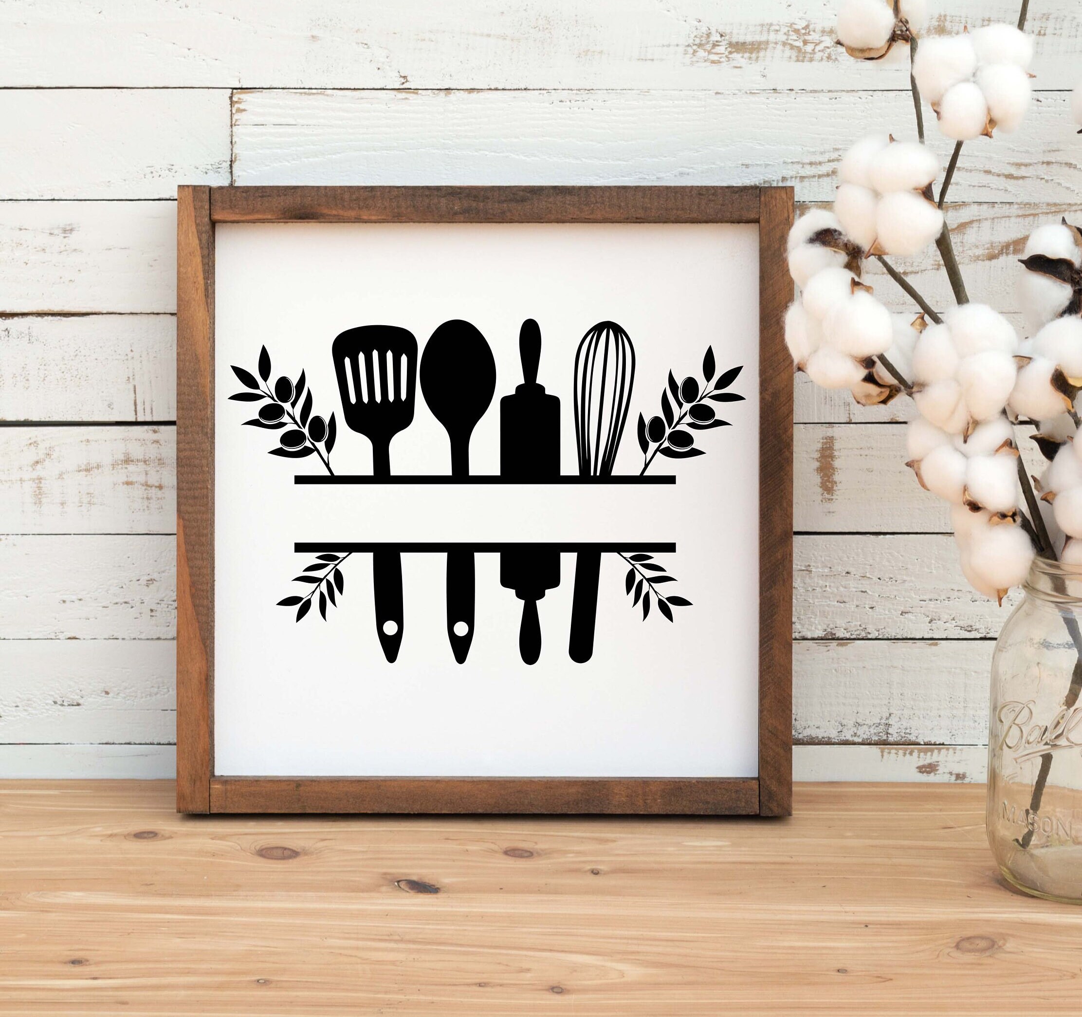 Kitchen Utensils Split Monogram SVG: Olive Branch Design (digital ...