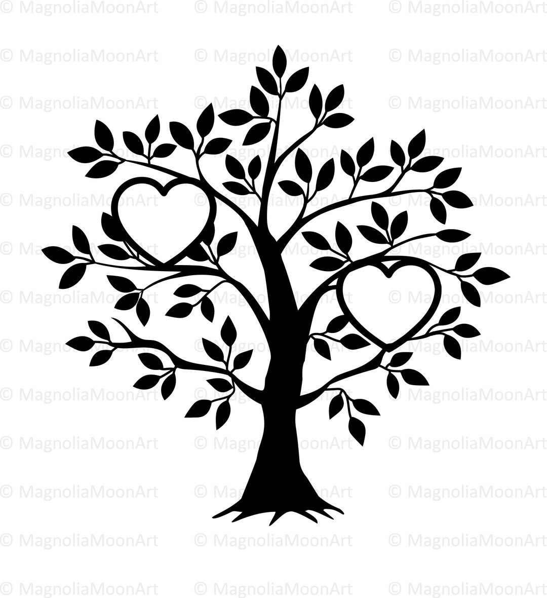 Family Tree With Hearts SVG: 2 Members Reunion Cut File (digital ...