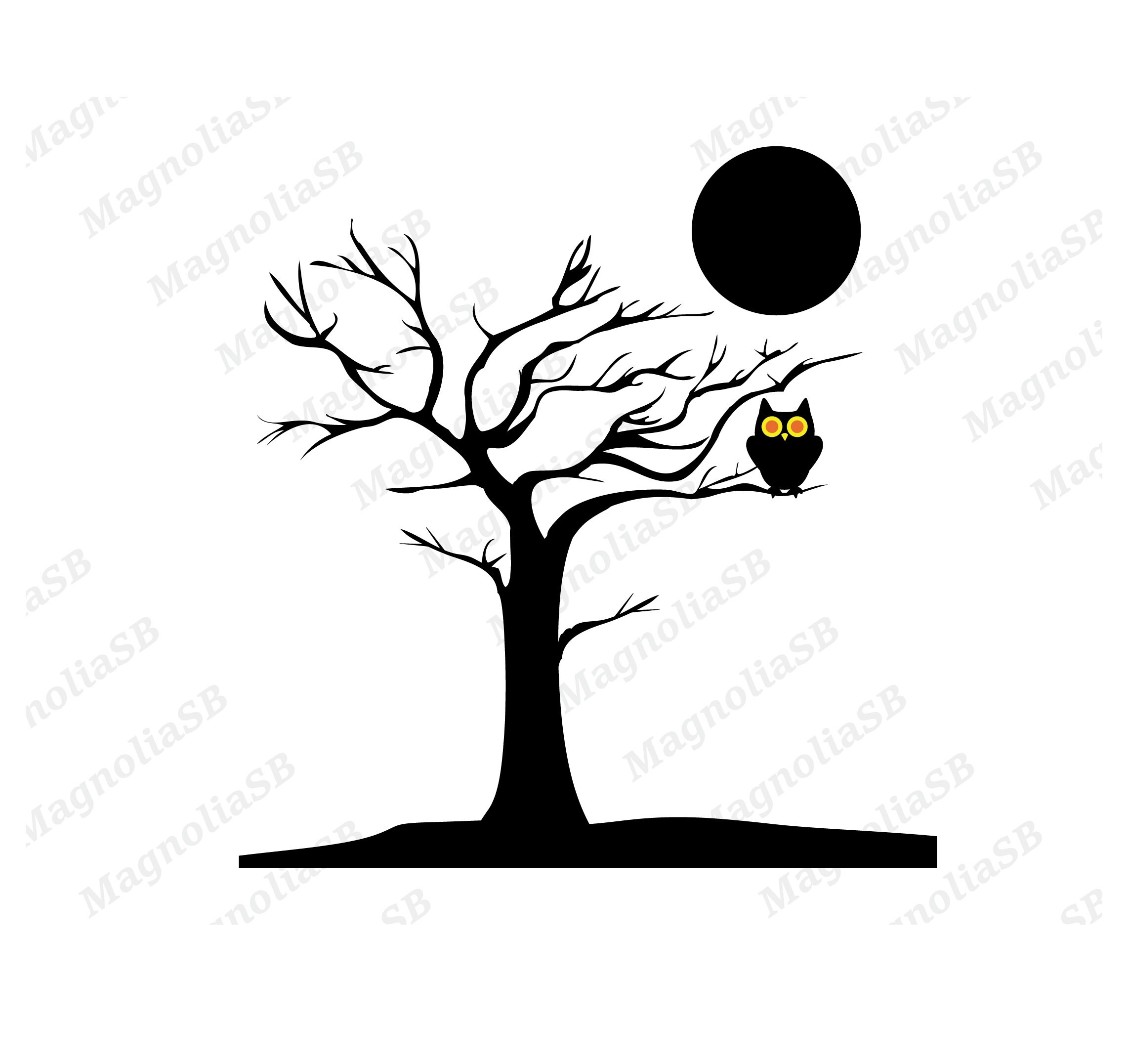 Owl In Tree Silhouette Clip Art