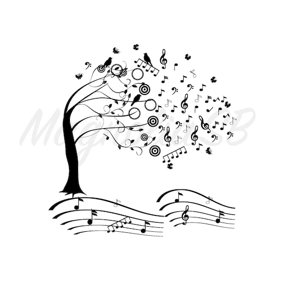 Music Tree SVG Tree DXF Tree With Musical Notes and Birds | Etsy