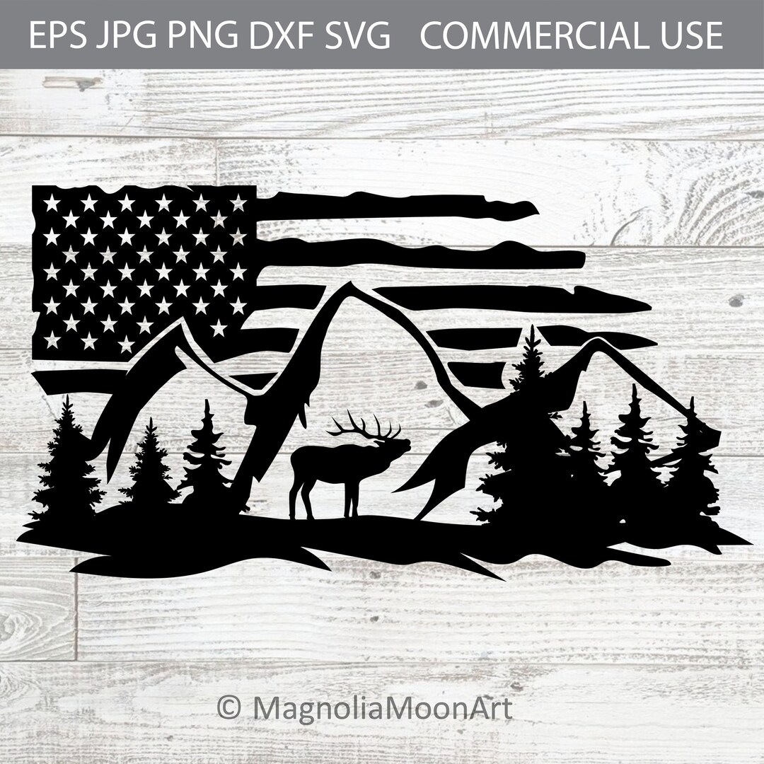 Elk and Flag Svg. American Flag Svg. Cut File for Cricut. Forest Svg ...