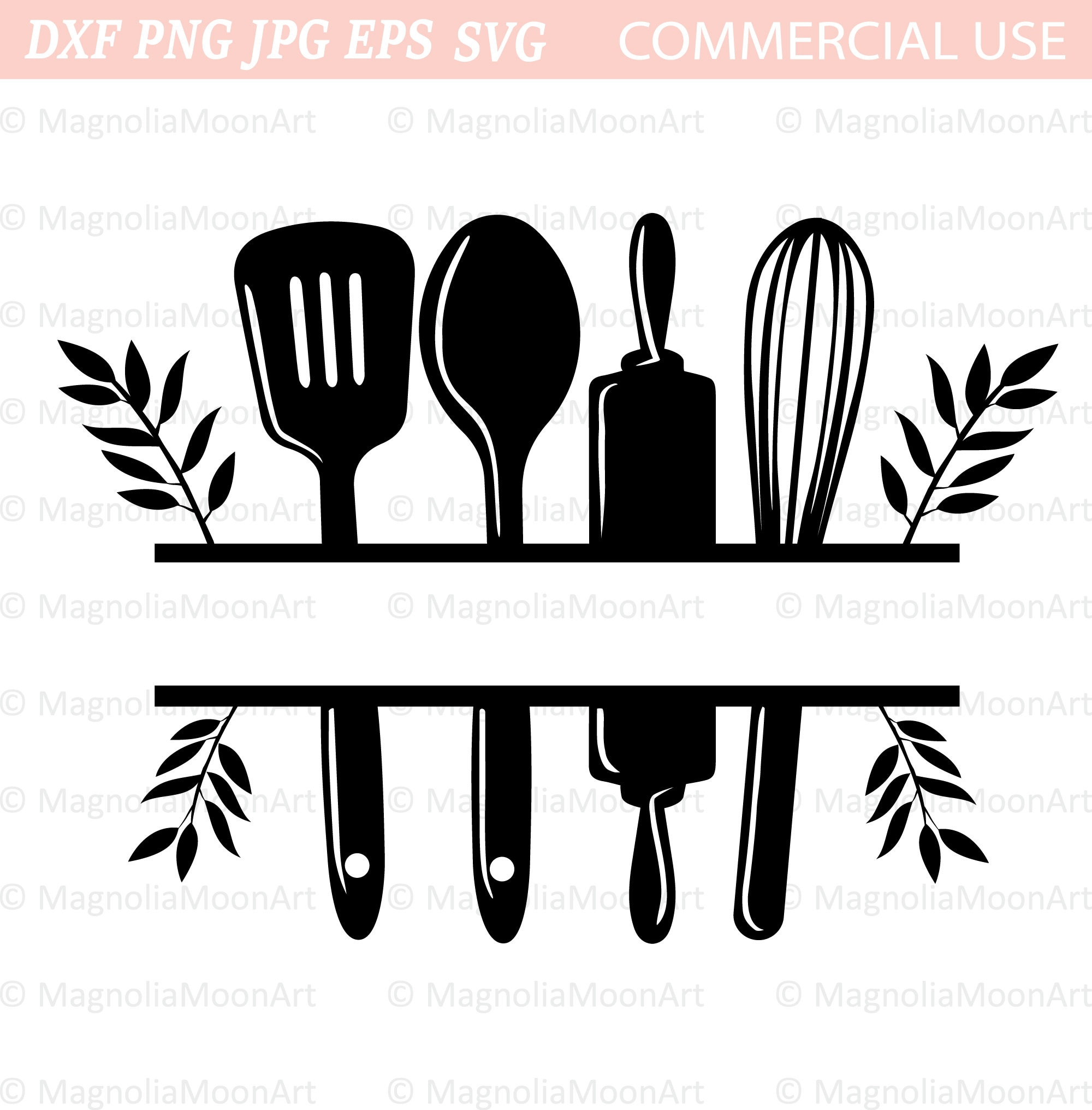 Kitchen Utensils Split Monogram SVG: Cooking Cut File (digital Download ...