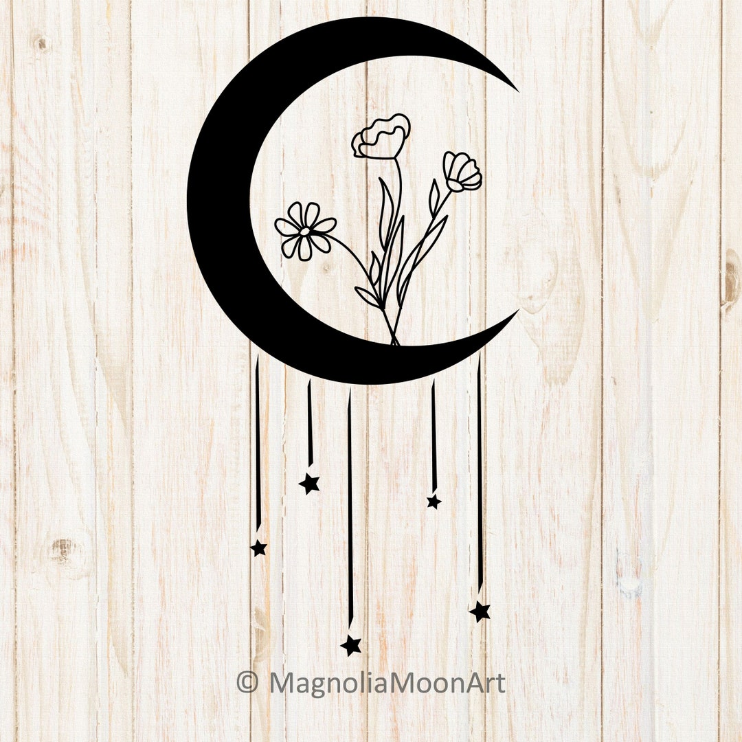 Moon and Stars Svg, Moon Crescent Svg, Cut File for Cricut, Floral Moon ...