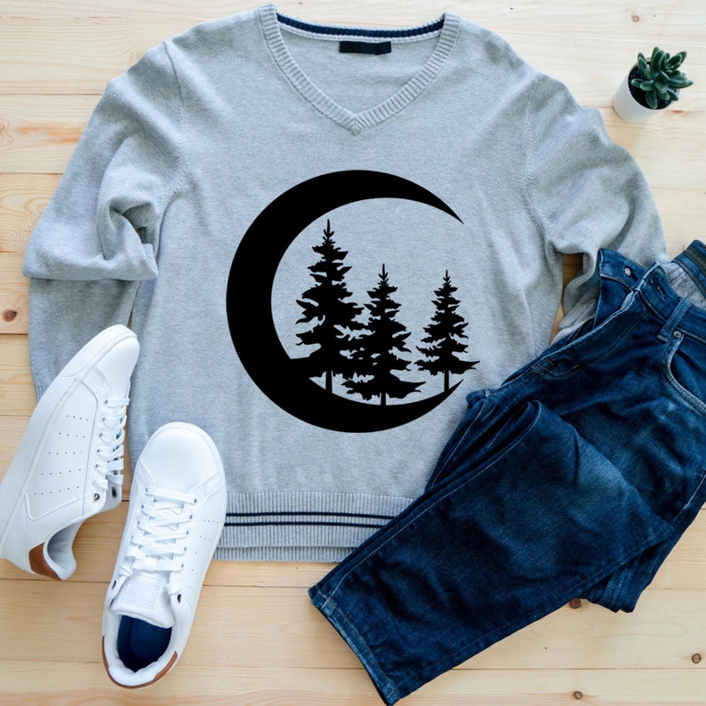 Moon Crescent & Trees SVG: Forest Cut File, PNG (digital Download ...