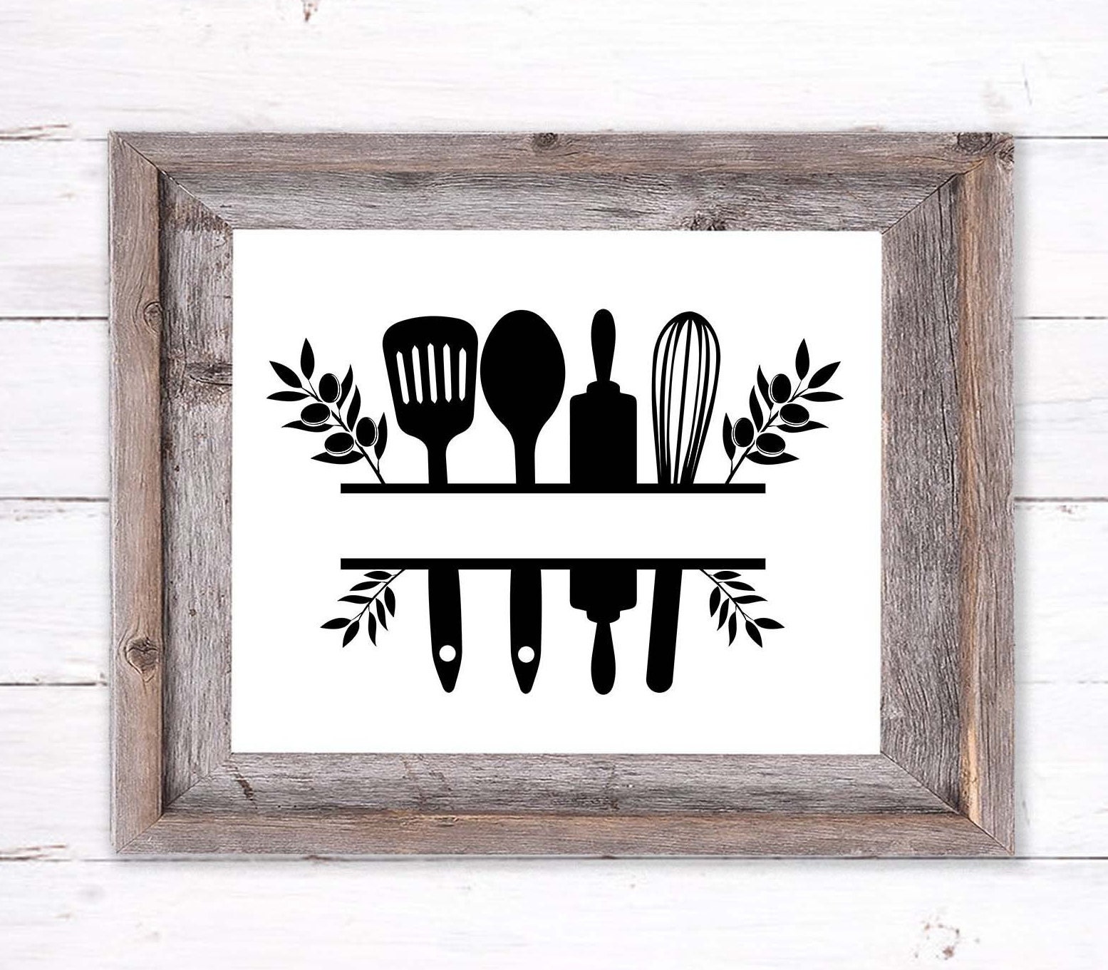 Kitchen Utensils Split Monogram SVG: Olive Branch Design (digital ...