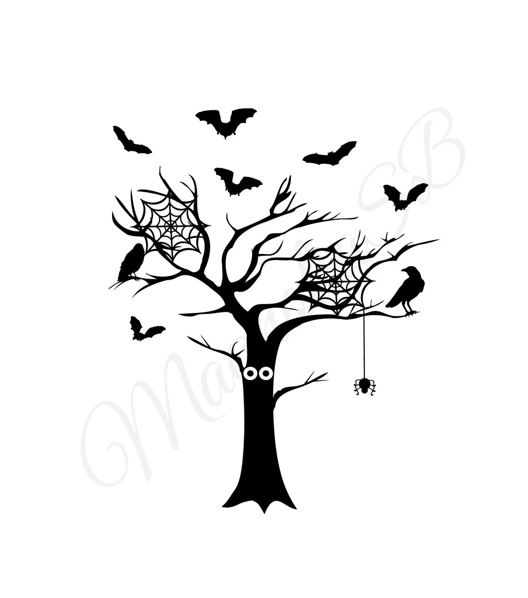 Scary Tree Svg, Halloween Svg, Spooky Tree, Tree With Bats, Crows ...
