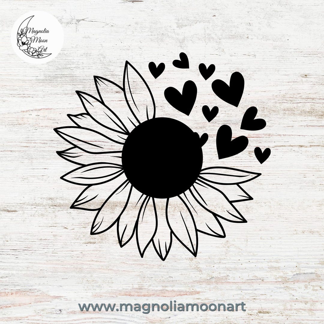 Sunflower With Hearts SVG: Vector Graphic, Cricut Cut File (digital ...