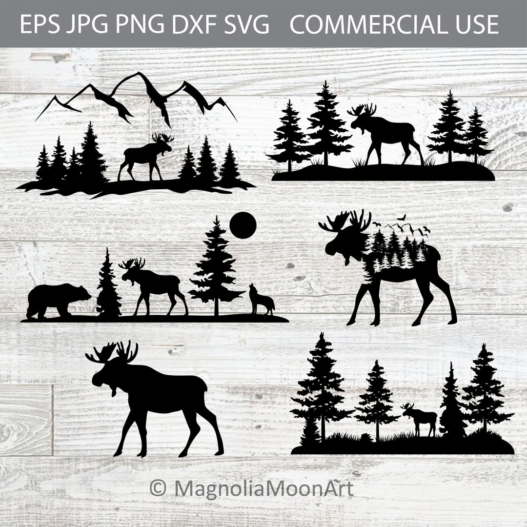 Moose Bundle Svg, Wild Animal Svg, Cut File for Cricut, PNG, Jpg, Dxf ...