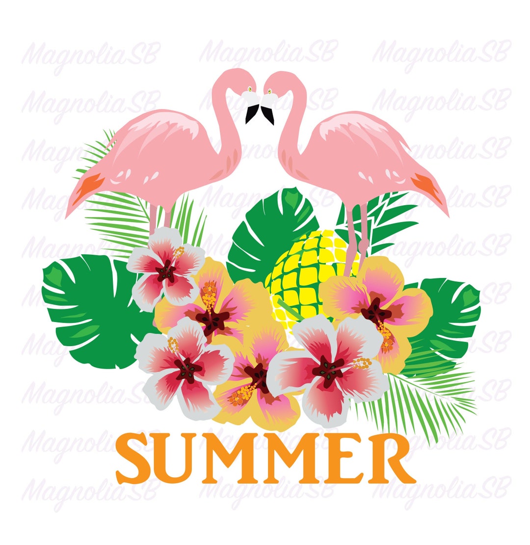 Flamingos and Tropical Flowers PNG, Clip Art, Sublimation Graphics ...
