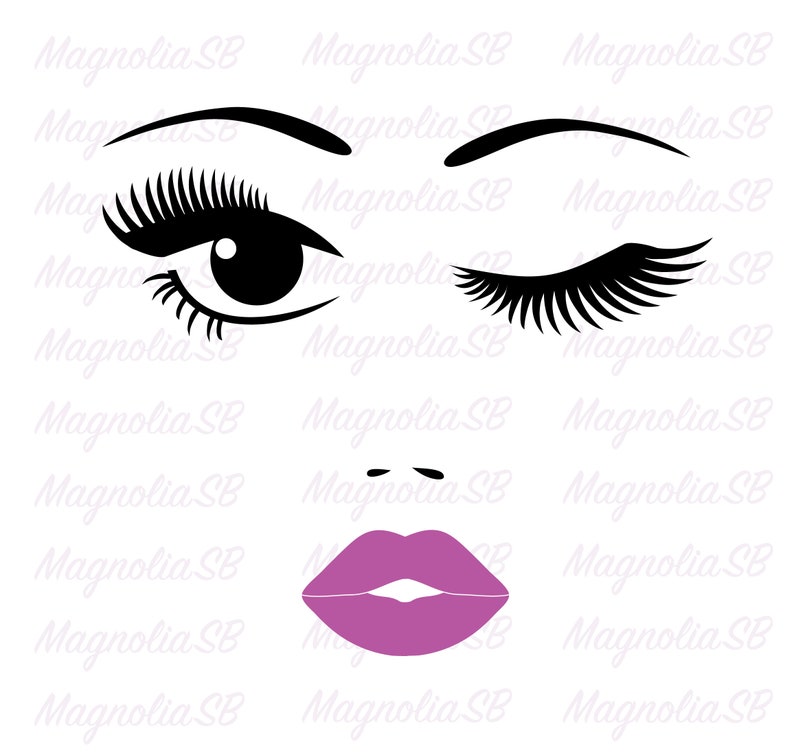 Winking Woman Face SVG: Fuchsia Lips, Lashes (digital Download) - Etsy