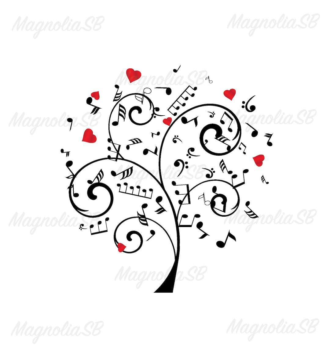Music Tree With Notes Digital Clip Art, Printable Card, Music Tree ...