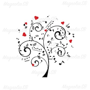 Music Tree With Notes Digital Clip Art, Printable Card, Music Tree ...